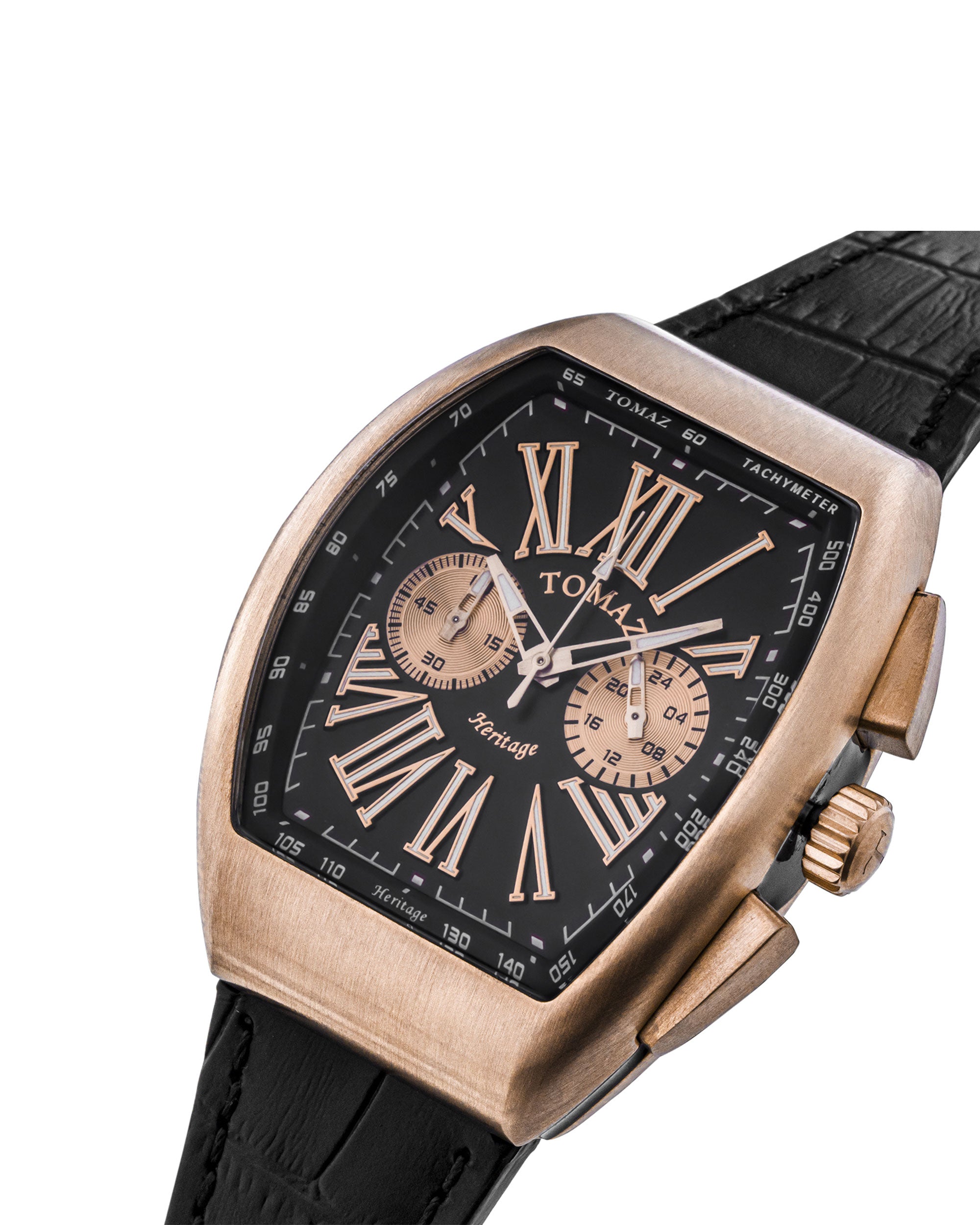 Tomaz Men's Watch TQ012-D3 (Rose Gold/Black) Black Bamboo Leather Stra